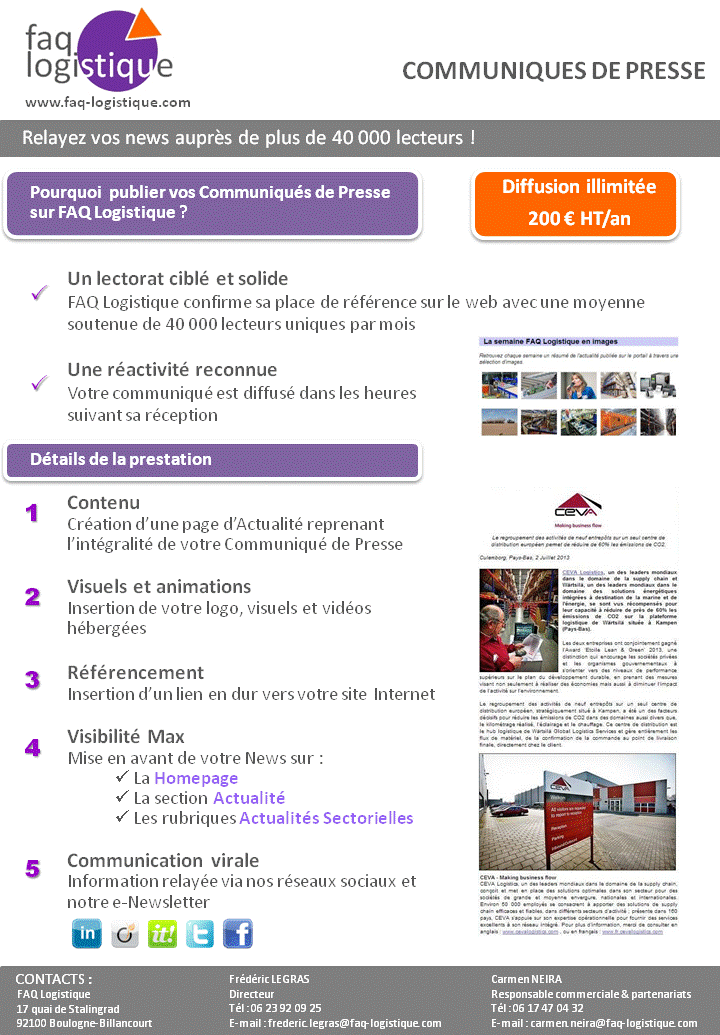 Service de publication de communiqués de presse logistique